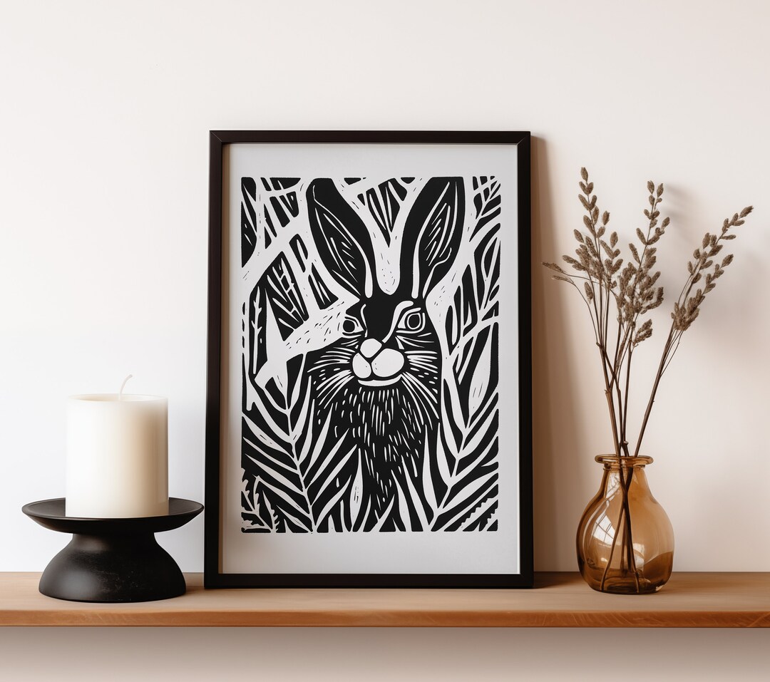 Hare Linocut Style JPG Download | Celtic Folk Printable Wall Decor ...
