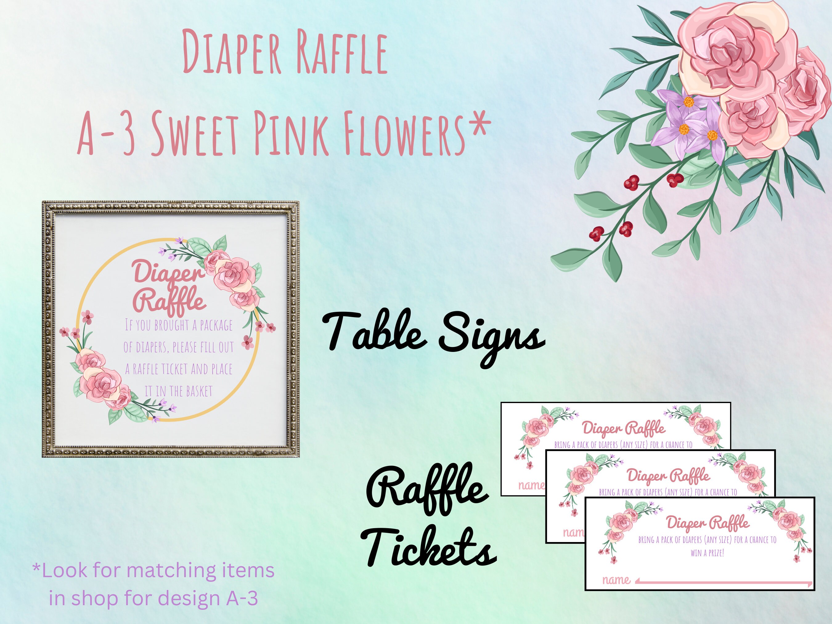 Diaper Raffle Sign and Raffle Tickets for Baby Shower: A-3 Sweet Pink ...