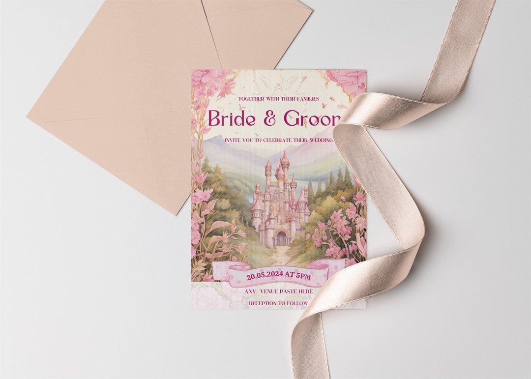 Princess Castle Wedding Invitation Templates Bundle, Customizable ...
