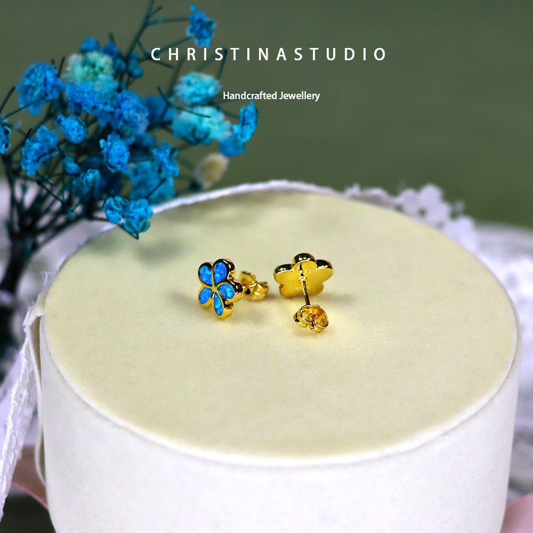 Small Opal Flower Sterling Silver Stud Earrings With Screw Backs, White ...