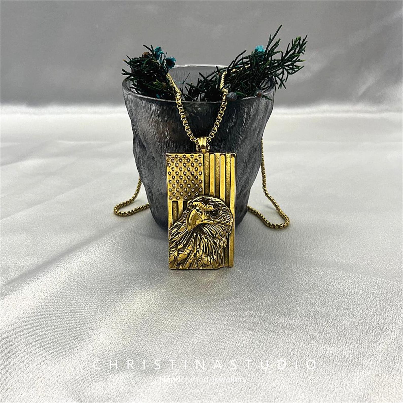 Star-spangled Banner Eagle Titanium Steel Necklace Stainless Steel ...