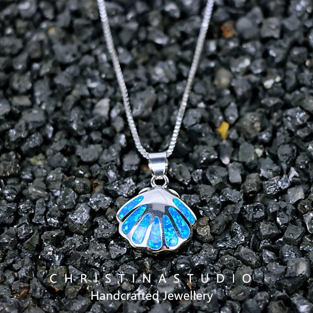 Women's Blue Shell Necklace With Scallop Pendant - Etsy UK