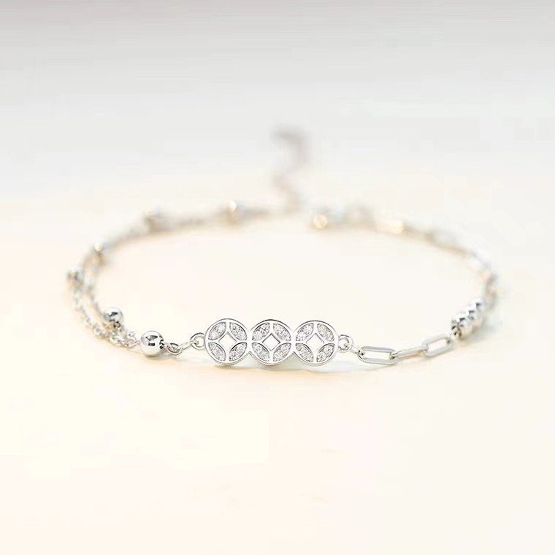S925 Sterling Silver Lucky Copper Coin Bracelet for Women - Etsy