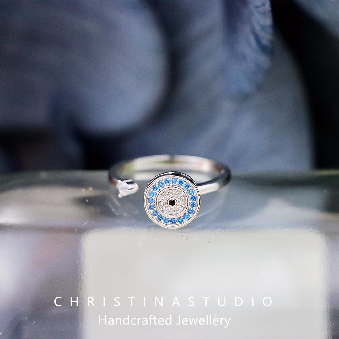 S925 Sterling Silver Evil Eye Spinner Ring – Adjustable Open Ring - Etsy