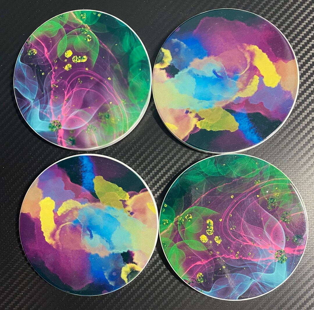 Ceramic Space Coasters (4) With Holder. - Etsy