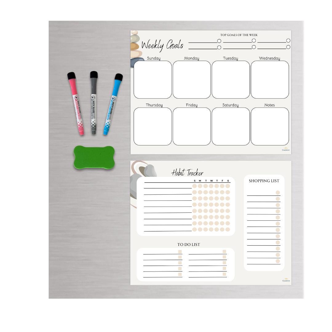 Magnetic Fridge Whiteboard Set – Weekly Planner, Habit Tracker, Goal ...