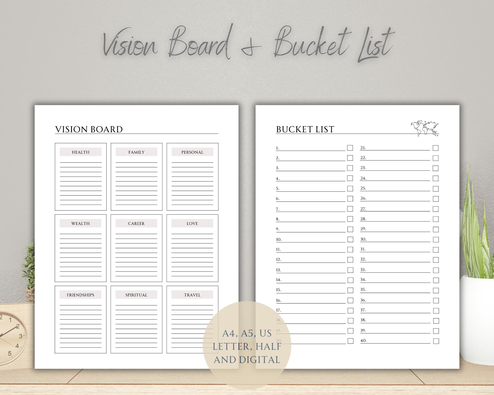 Vision Board & Bucket List Printable Templates (digital Download) - Etsy