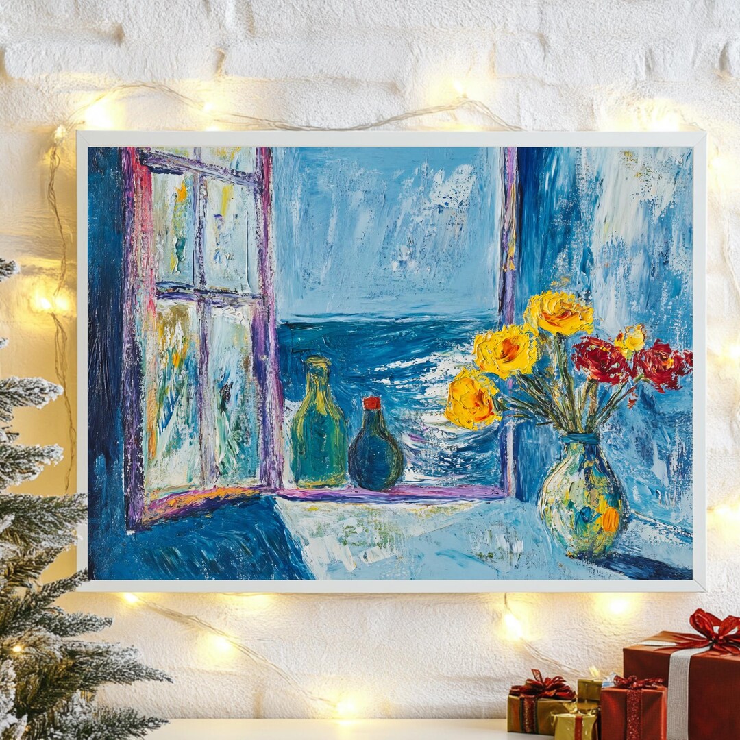 Fauvism Art Print of Flowers and Bottles in an Ocean Side Window, Wall ...