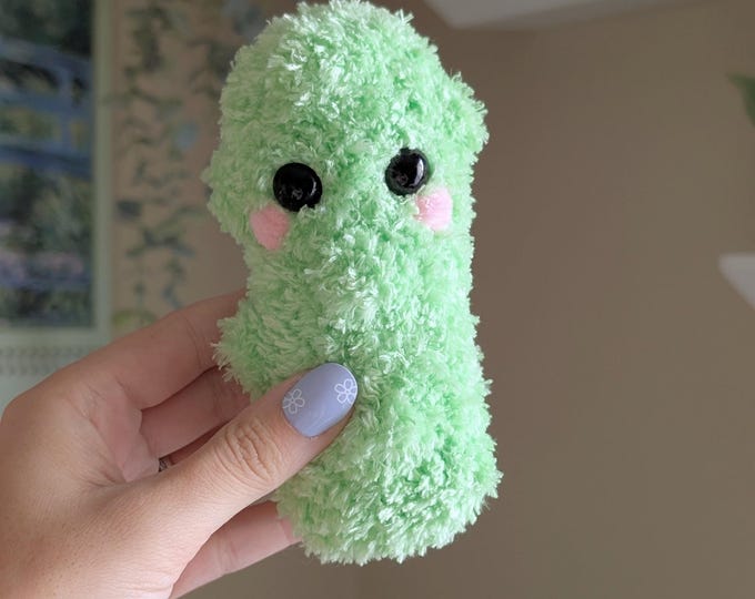 Handmade Green Fluffy Emotional Support Pickle Stuffed Animal Toy ...