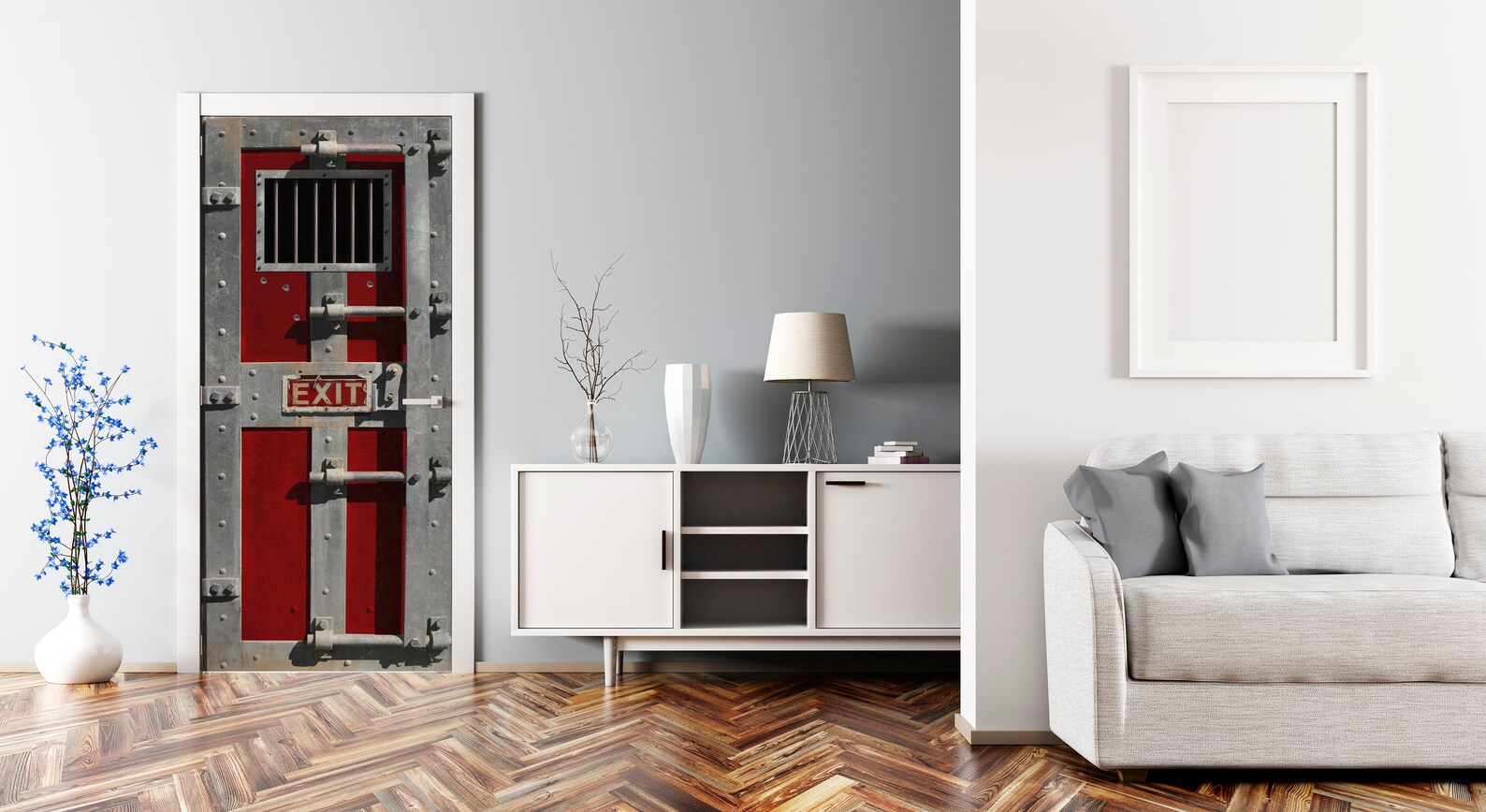 Jail Exit With Window Bars Door Wrap Red, Custom Printed, Made-to-order ...