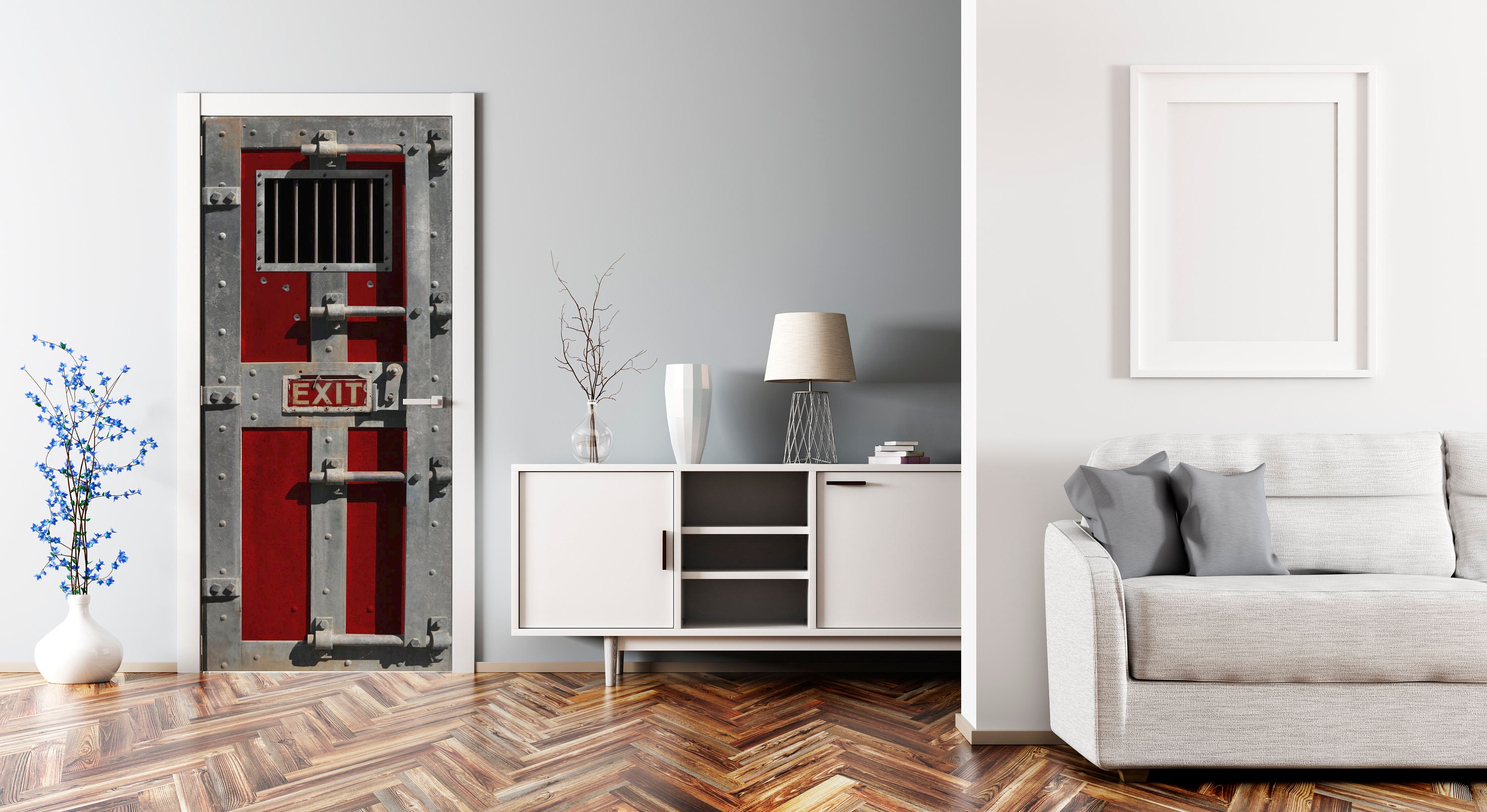 Jail Exit With Window Bars Door Wrap Red, Custom Printed, Made-to-order ...