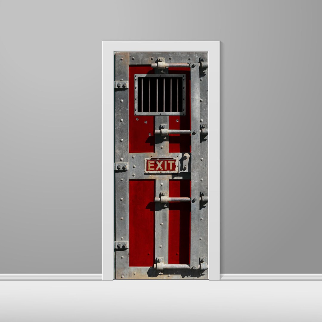 Jail Exit With Window Bars Door Wrap Red, Custom Printed, Made-to-order ...