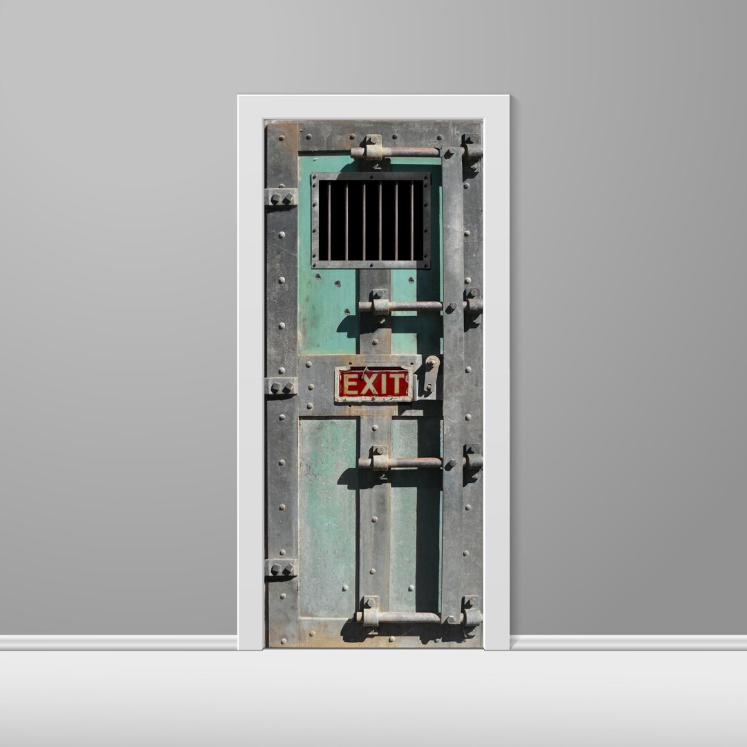 Jail Exit With Window Bars Door Wrap Green, Custom Printed, Made-to ...