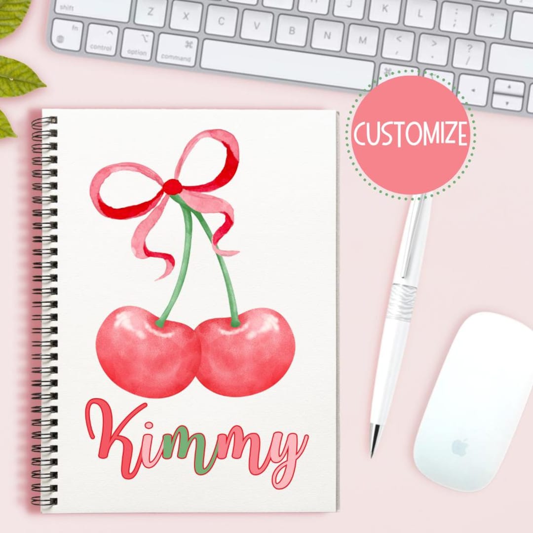 Personalized Notebook, Cherry Coquette Notebook Journal, Coquette ...