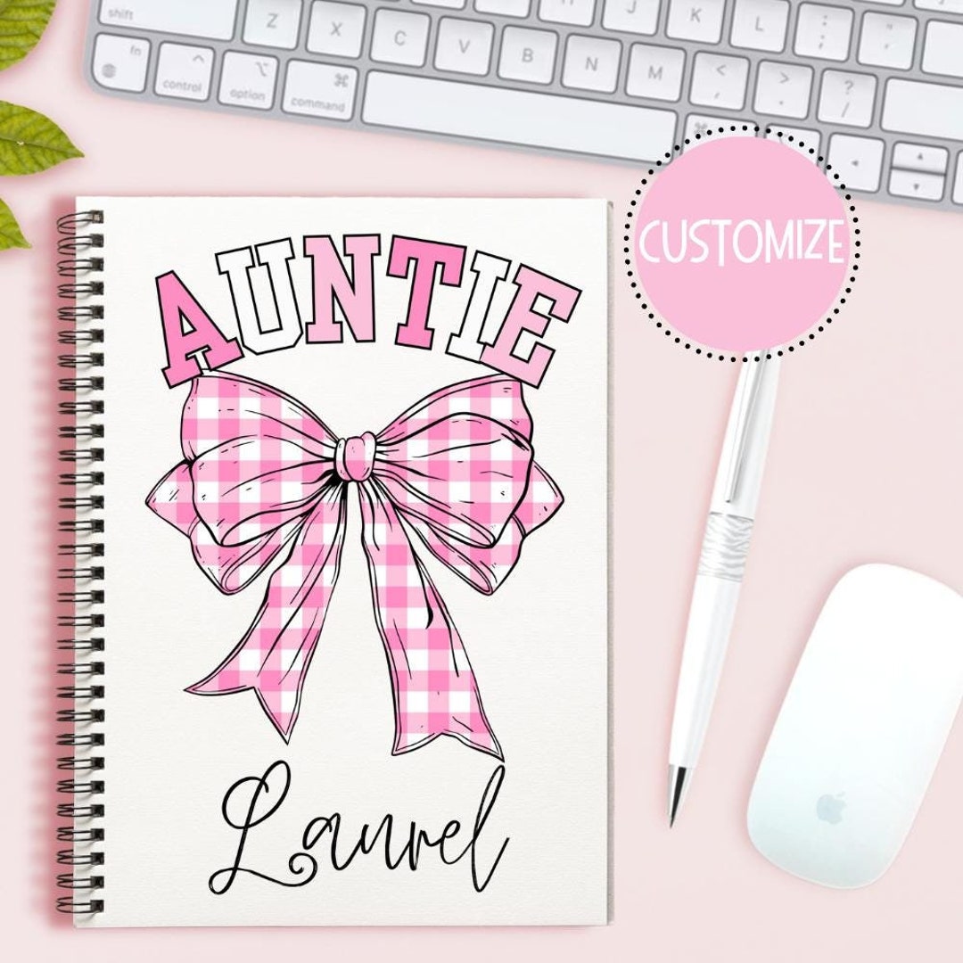 Personalized Auntie Notebook, Pink Gingham Coquette Bow Auntie Journal ...