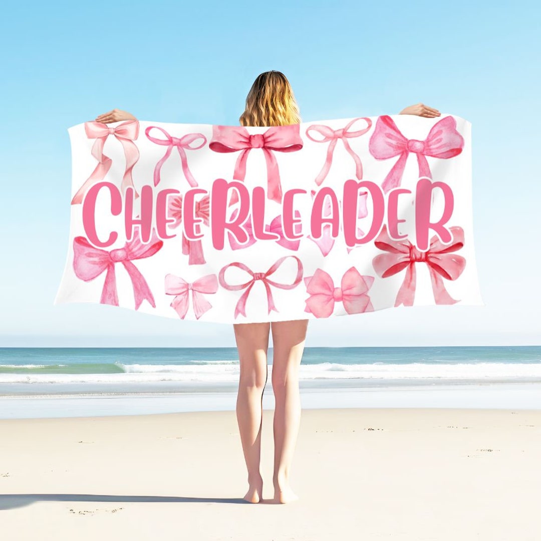 Cheer Team Beach Towel | Coquette Bow Cheerleader Towel | Gift for ...