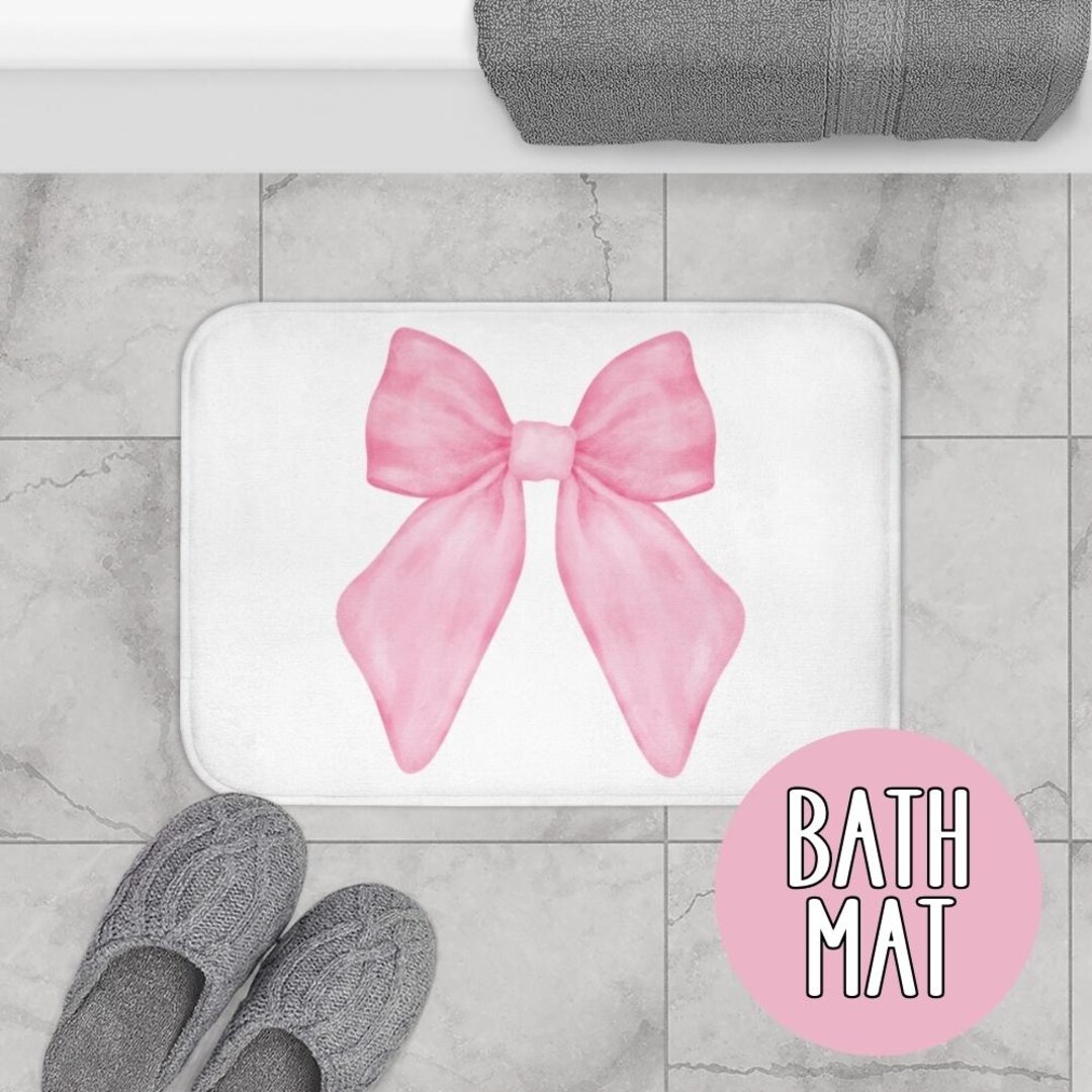 Coquette Bath Mat, Pink Bow Bathroom Decor, Bathroom Mat, Coquette Bow ...