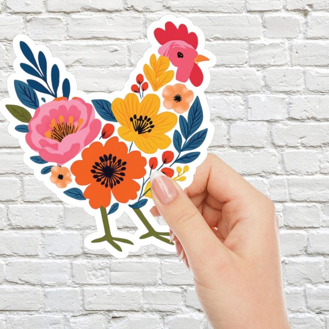 Chicken Stickers, Floral Chicken Sticker, Kindle Sticker, Laptop ...