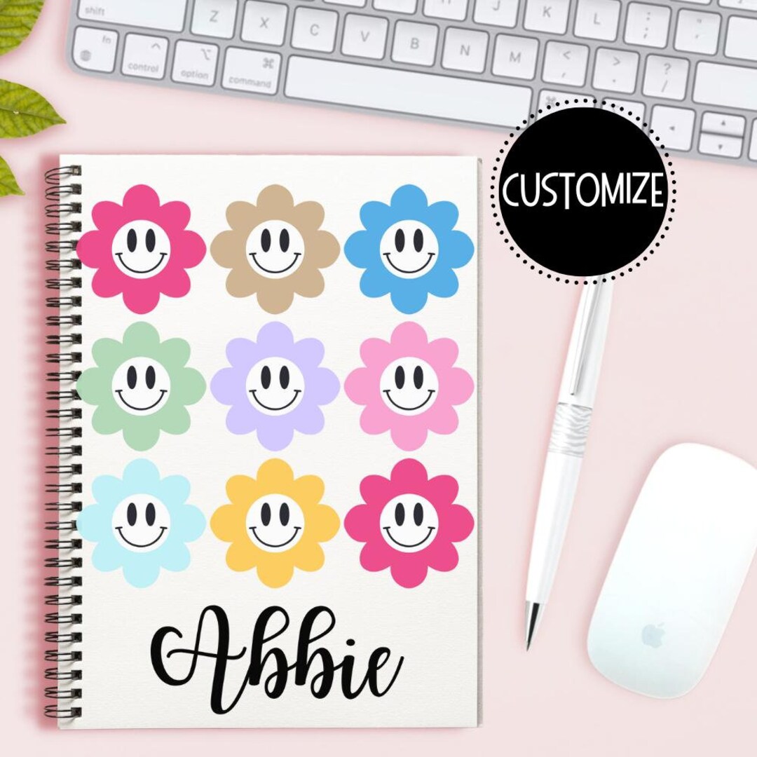 Personalized Smiley Notebook, Custom Flower Smiley Journal, Customized ...