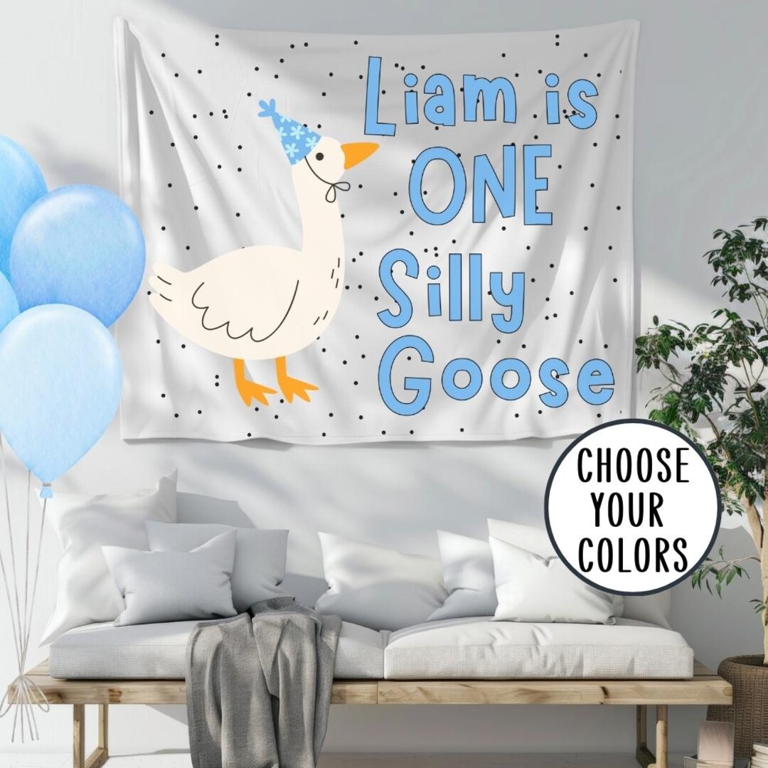One Silly Goose Birthday Decoration Personalized Banner 1st Birthday ...