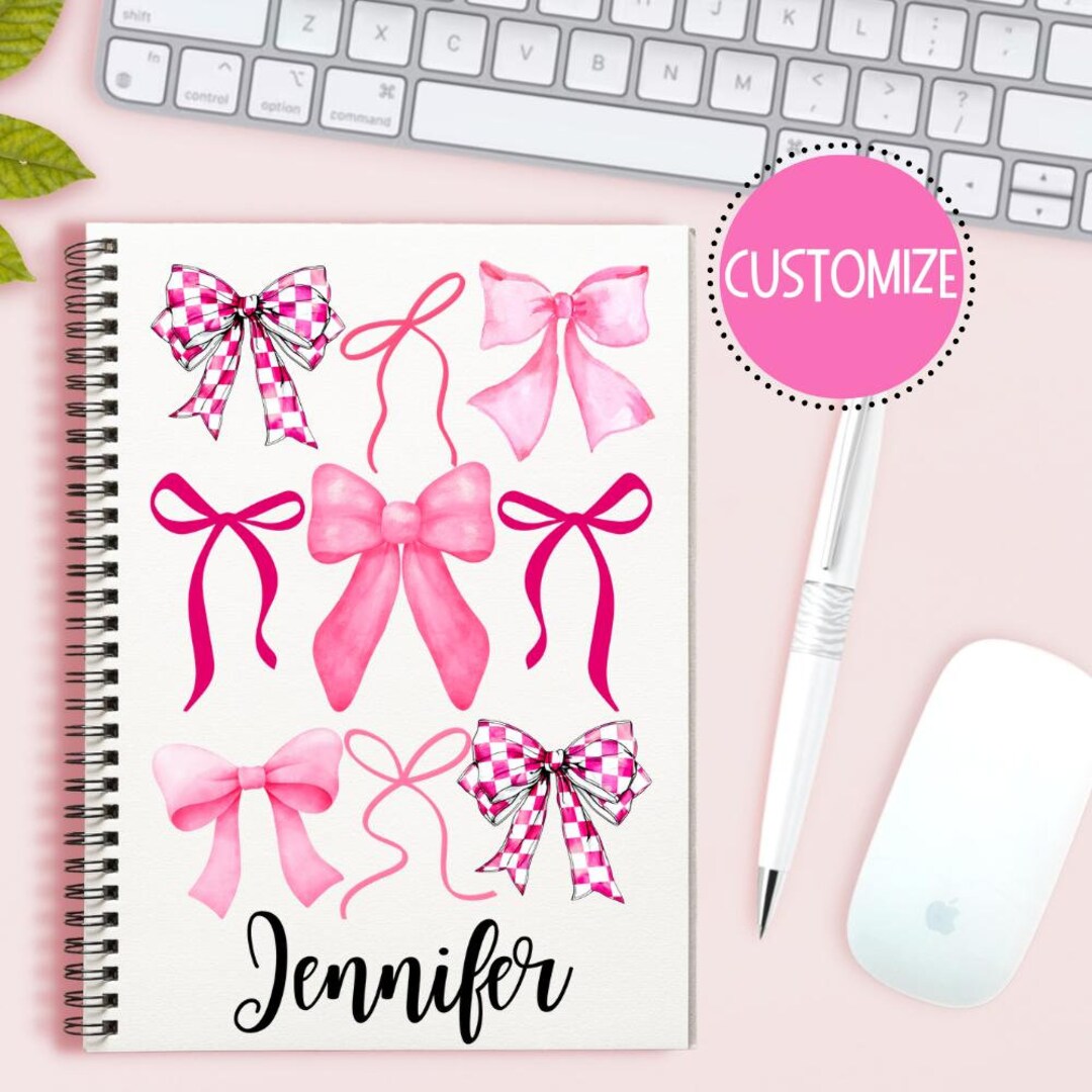 Personalized Pink Coquette Notebook, Pink Bow Notebook Journal Custom ...