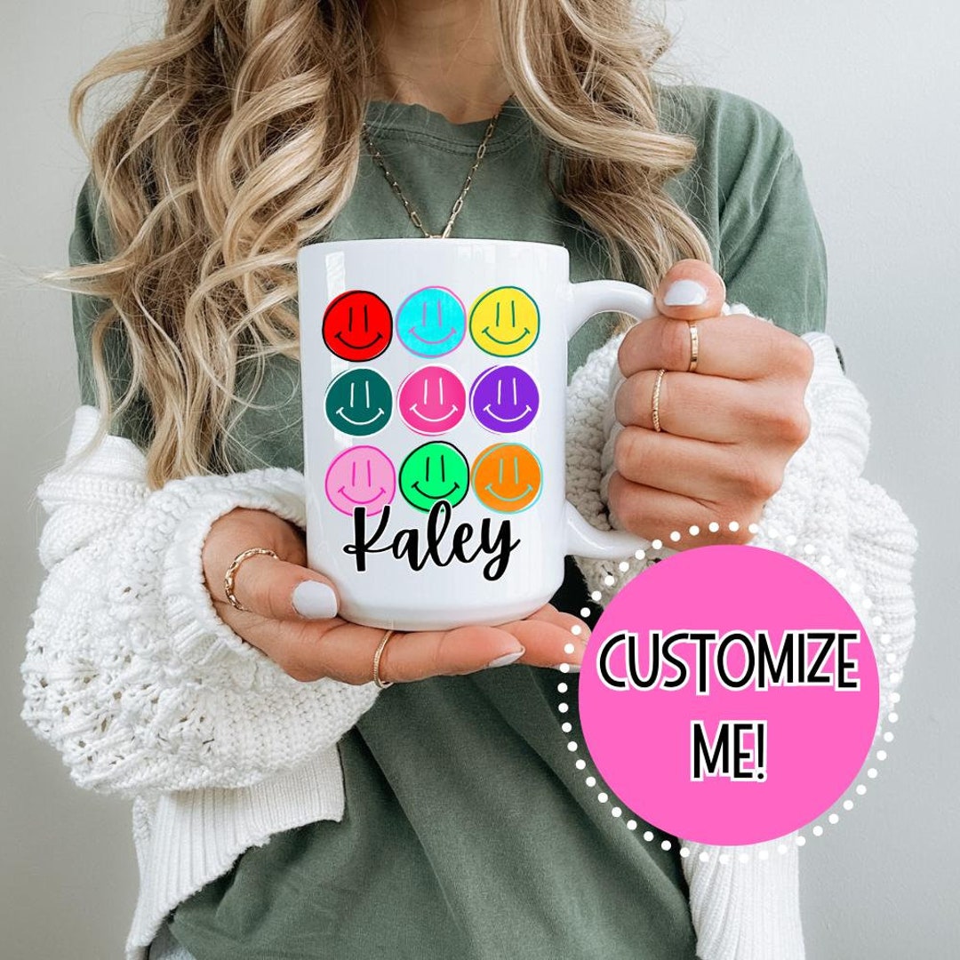Personalized Smiley Mug, Smiley Coffee Mug Custom Name, Cute Gifts for ...