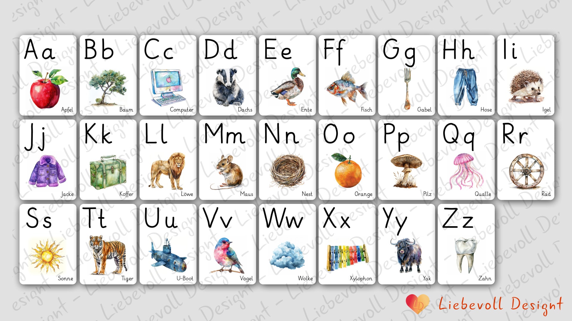 26 Letter Posters DOWNLOAD Immediately, PDF, Digital, German, Alphabet ...