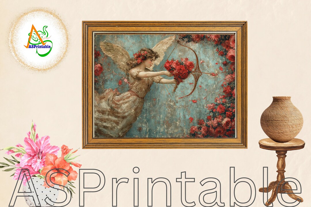 Cupid Girl Red Heart Wall Decor Printable Cupid Decor Cupid Heart Gift ...