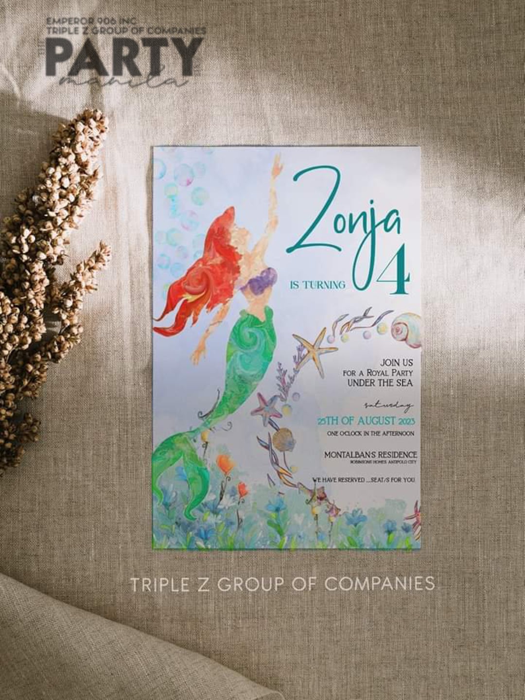 Little Mermaid Ariel Theme Invitation Layout download and Print for ...