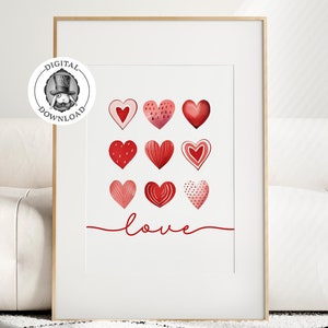 Valentine Hearts Print | Love Word Sign - 008-0006 - Etsy