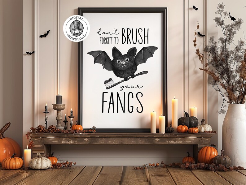 Don't Forget to Brush Your Fangs | Funny Halloween Bathroom Print - 002 ...
