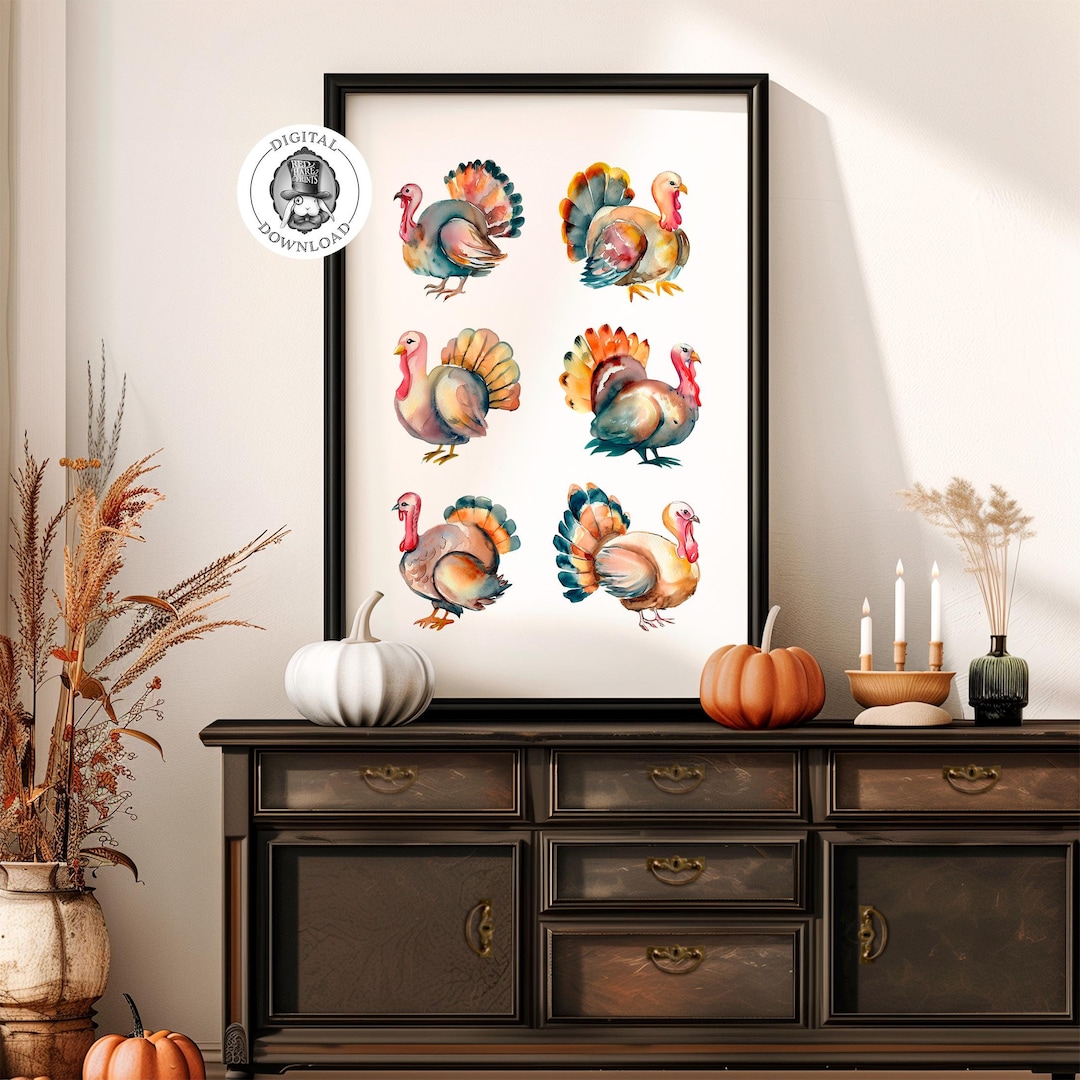 Watercolor Turkey Art Print: Thanksgiving Fall Decor (digital Download ...
