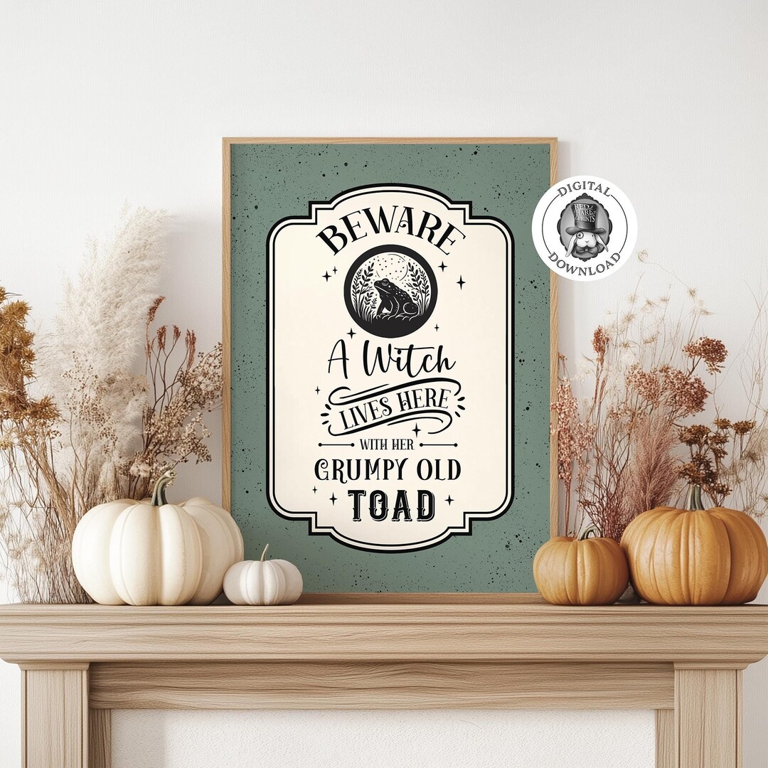A Witch Lives Here With Her Grumpy Toad Halloween Wall Print 002-0032 ...