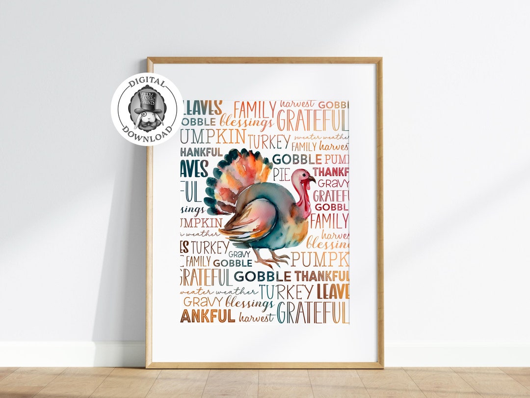 Turkey Word Art Print | Fall Art | Thanksgiving - 005-0009 - Etsy