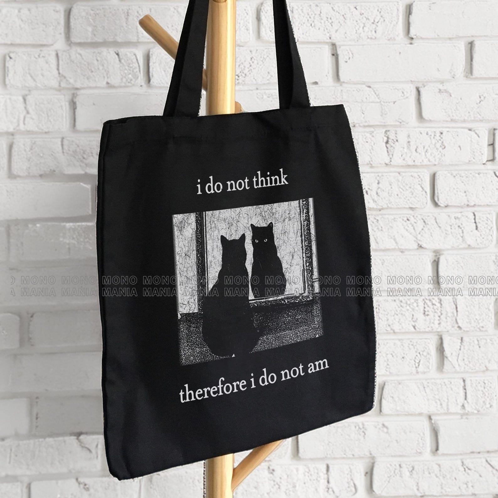 I Do Not Think Therefore I Do Not Am, Funny Cat Tote Bag, Grunge Tote ...