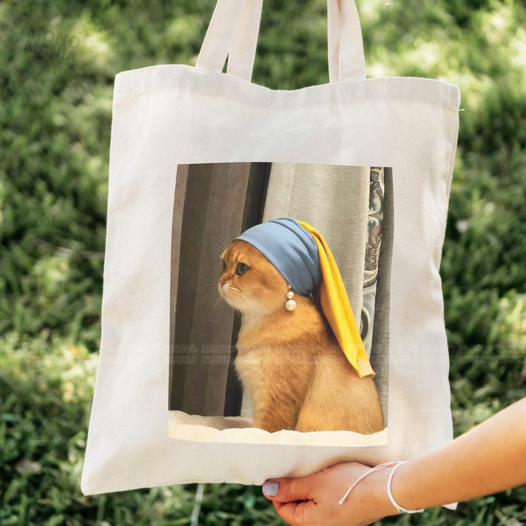 Cat With Pearl Earring Meme Tote Bag, Gen Z Joke, Stupid Brainrot Gift ...