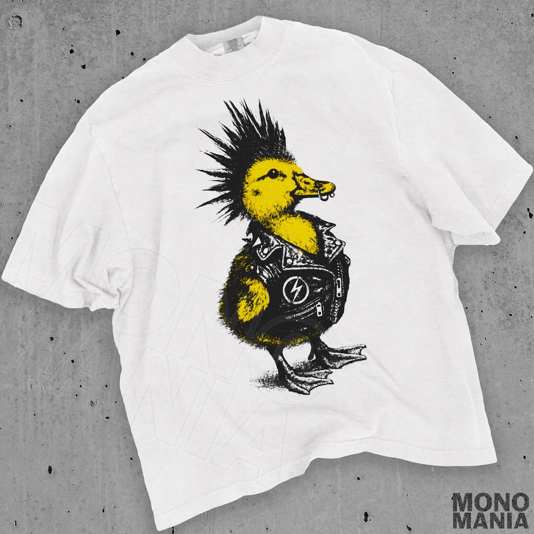 Punk T-shirt Baby Duck Graphic Black Tee Emo Punk Teen Spiked Collar ...