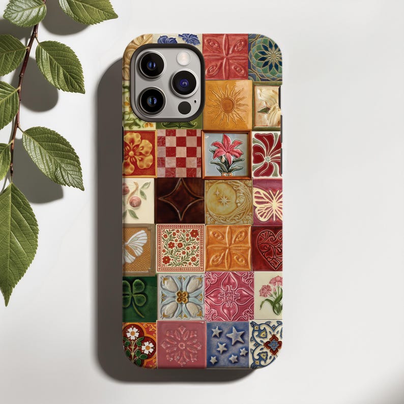 Mosaic Tile Phone Case : Bohemian Retro Y2k 90s Hippie iPhone 17 16 15 ...