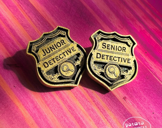 Detective Badges Set of 2 - Laser-cut Wooden Junior & Senior Detective ...