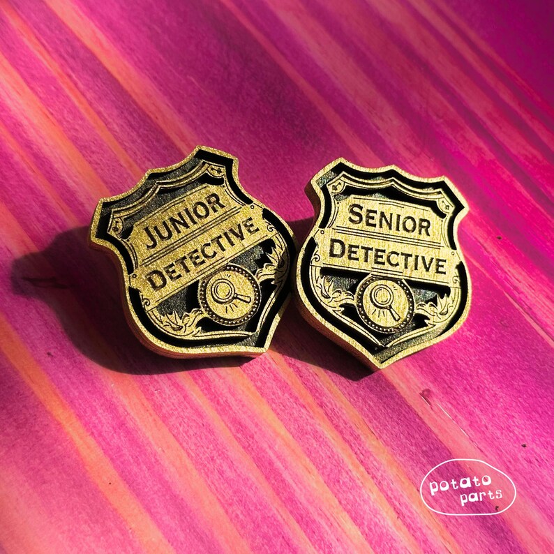 Detective Badges Set of 2 - Laser-cut Wooden Junior & Senior Detective ...