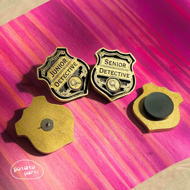 Detective Badges Set of 2 - Laser-cut Wooden Junior & Senior Detective ...