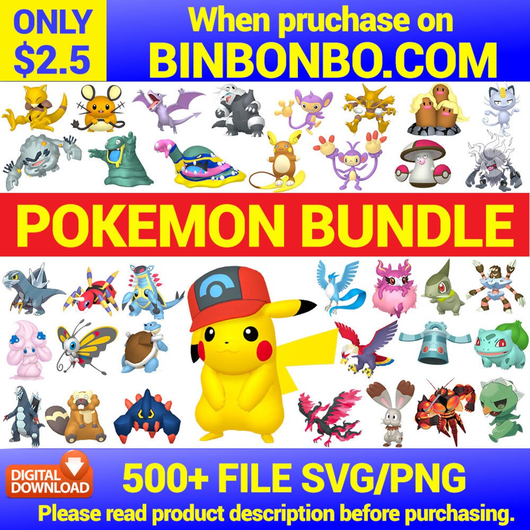 500 Mega Pokemon Png/svg Bundle, Cricut Cutting File Png, Cartoon ...
