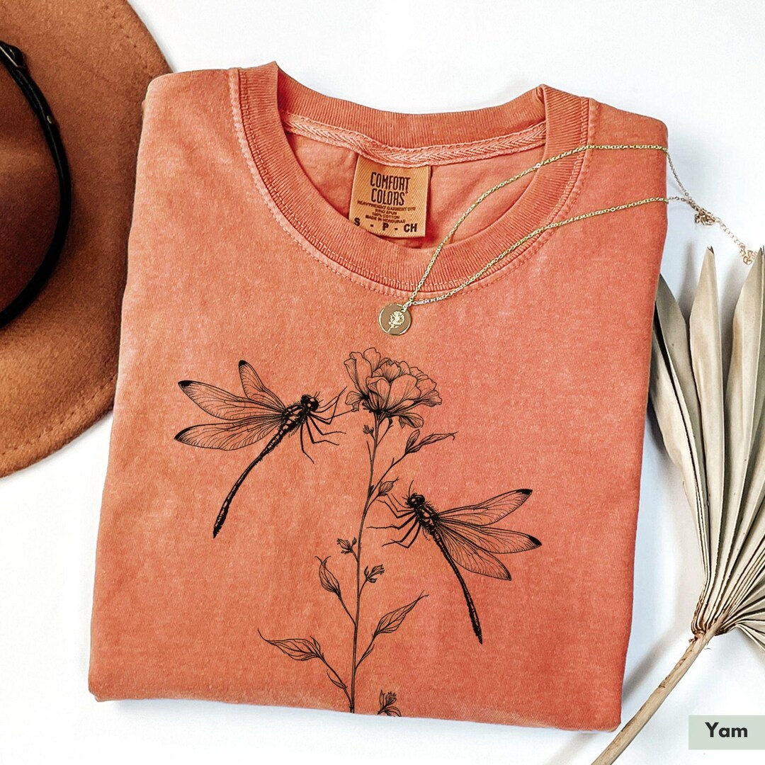 Comfort Colors® Dragonfly Shirt, Womens Dragonfly Floral Tshirt ...