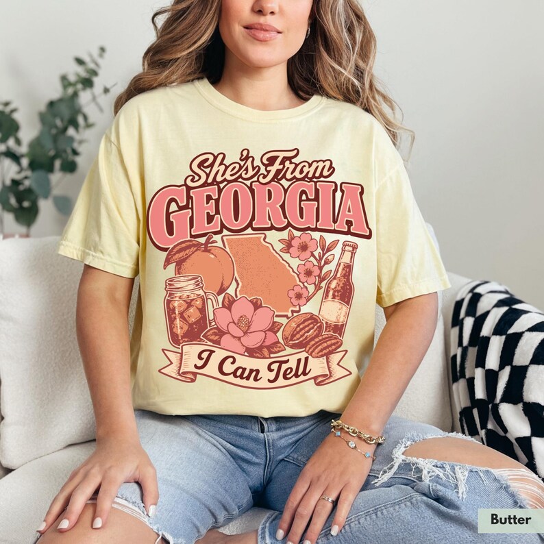 Georgia Shirt She's From Georgia I Can Tell Comfort Colors® Peach Girl ...
