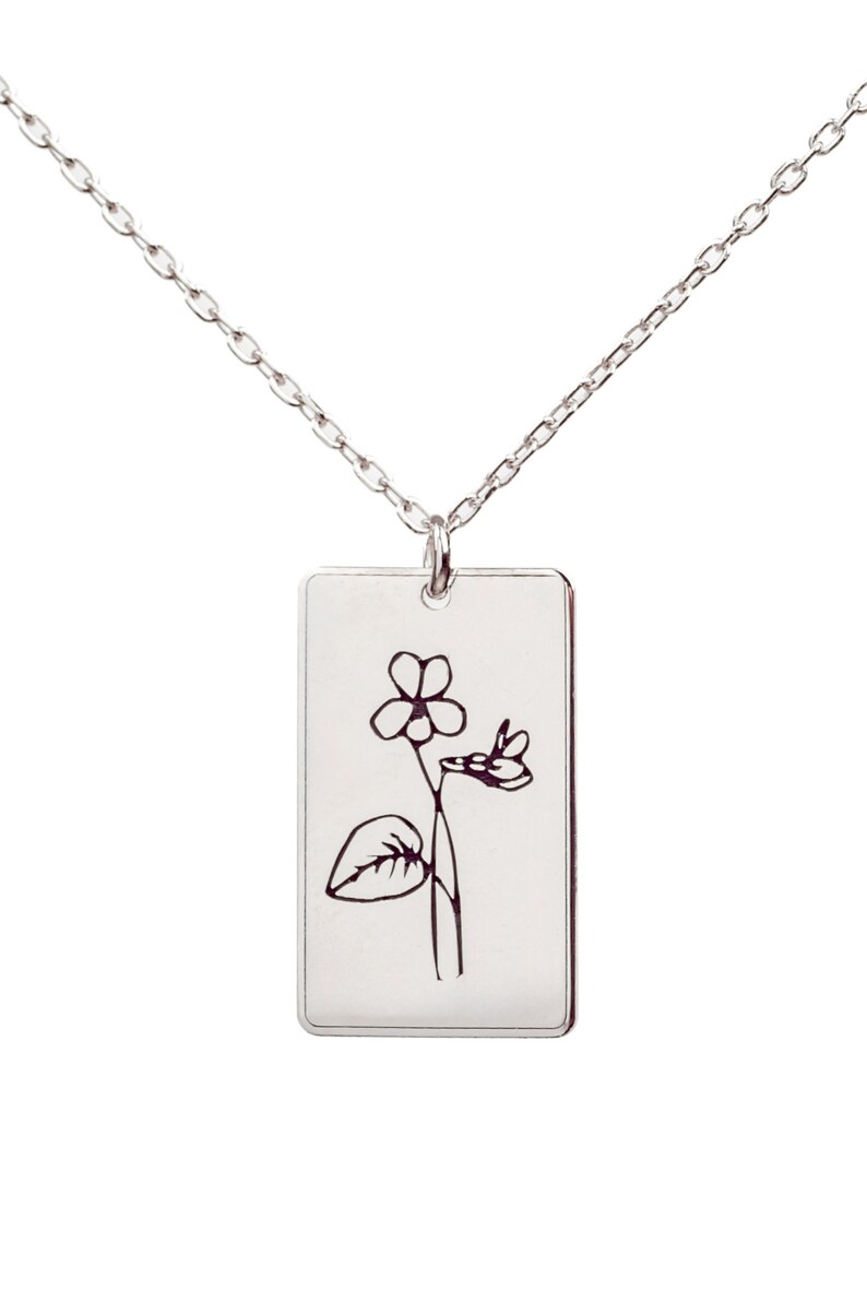 Birth Flower Necklace Silver Personalized Birthday Gift Birth Flower ...