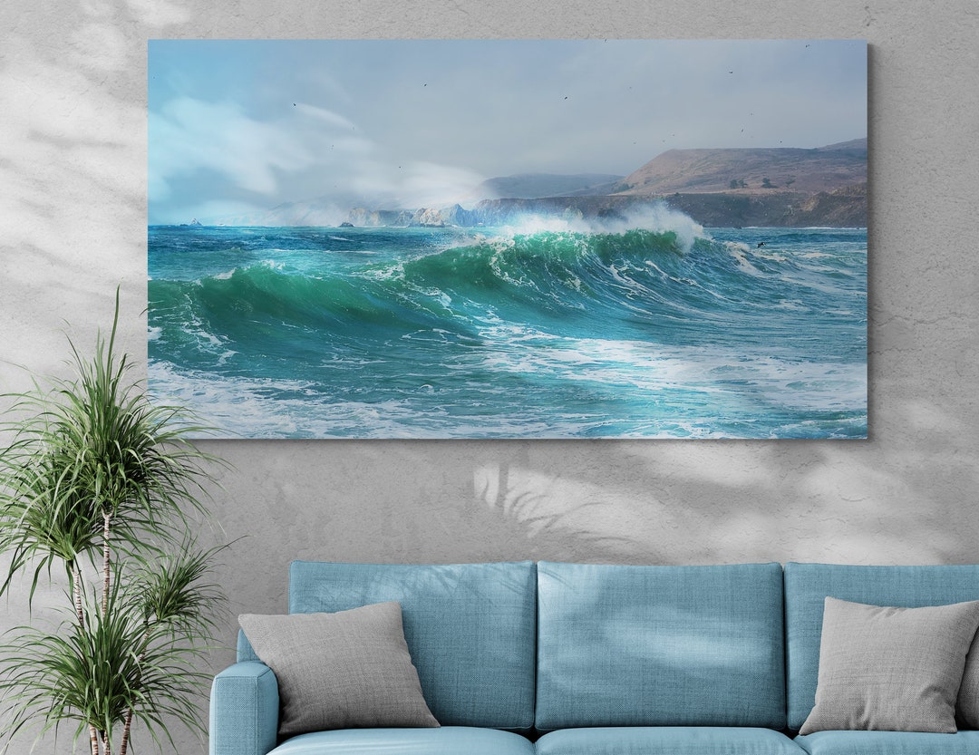 Seagreen Breaking Wave Original Photo Large Ocean Canvas Wall Art, Seascape Metal Art Print ...