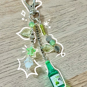 Green Soju Beaded Keychain, Y2k Trendy Keychain, Kawaii Keychain ...