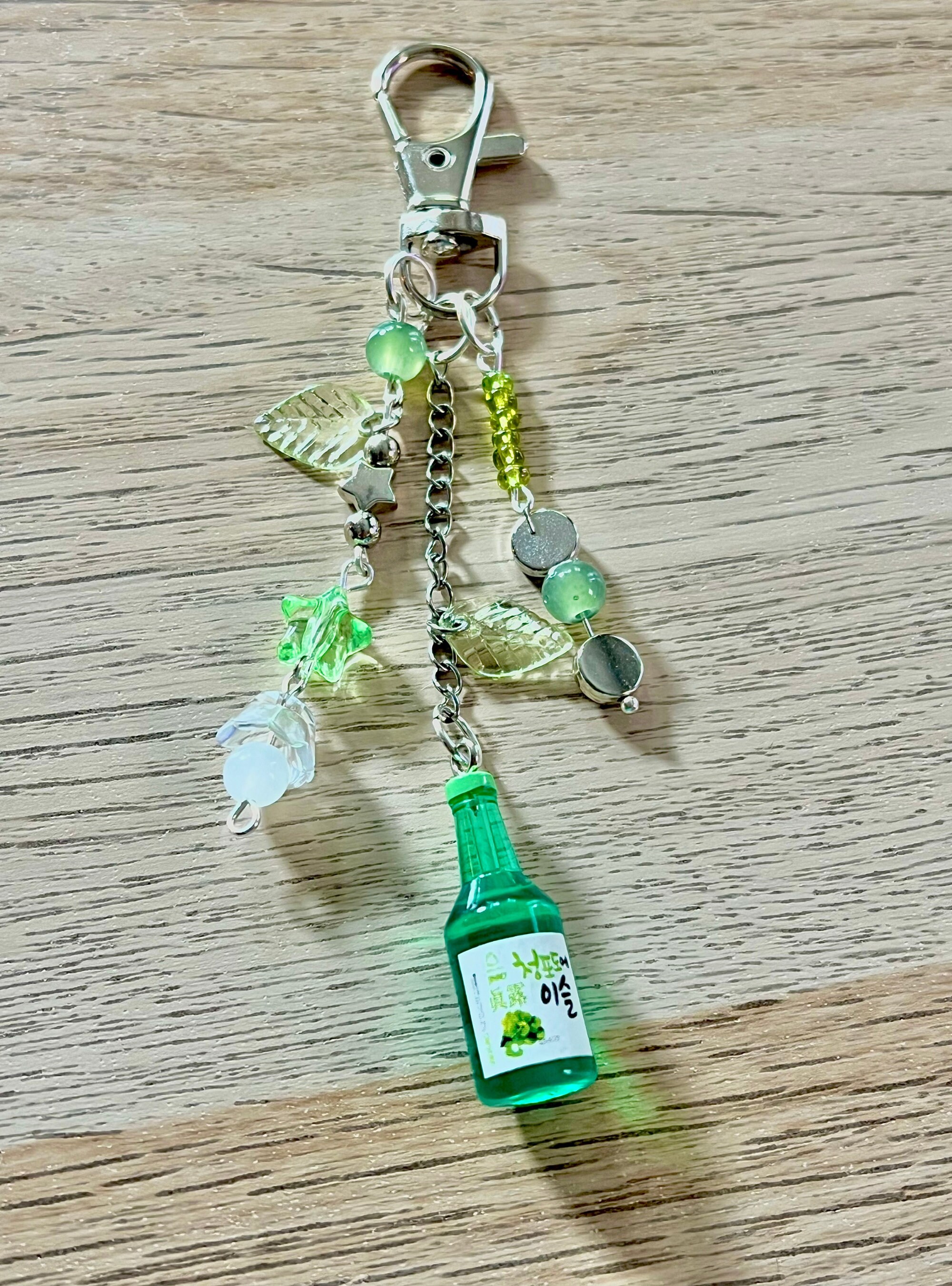 Green Soju Beaded Keychain, Y2k Trendy Keychain, Kawaii Keychain ...