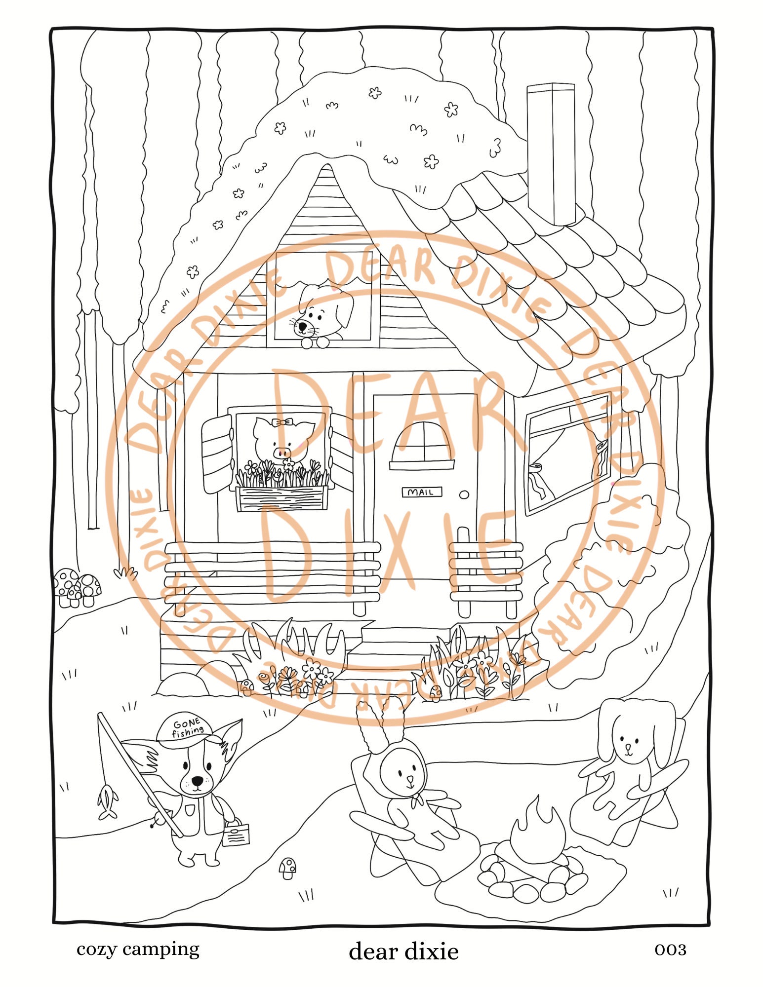 Cute Animals Camping Coloring Page Digital Download, Cozy, Coloring ...