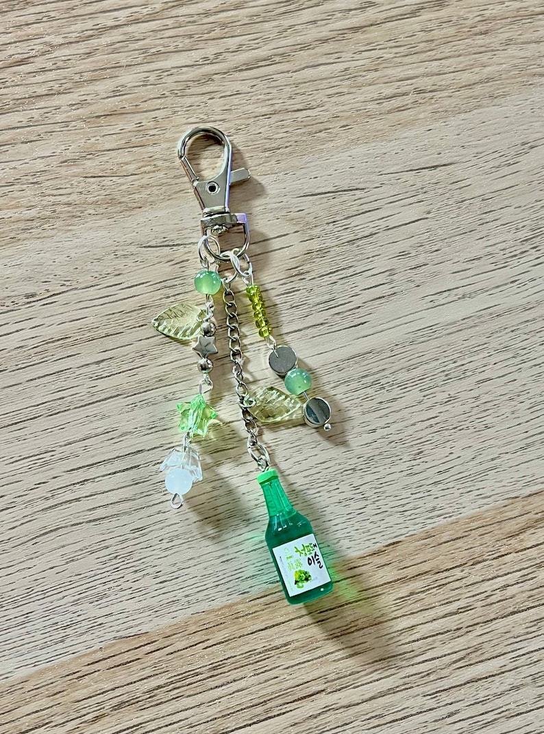 Green Soju Beaded Keychain, Y2k Trendy Keychain, Kawaii Keychain ...